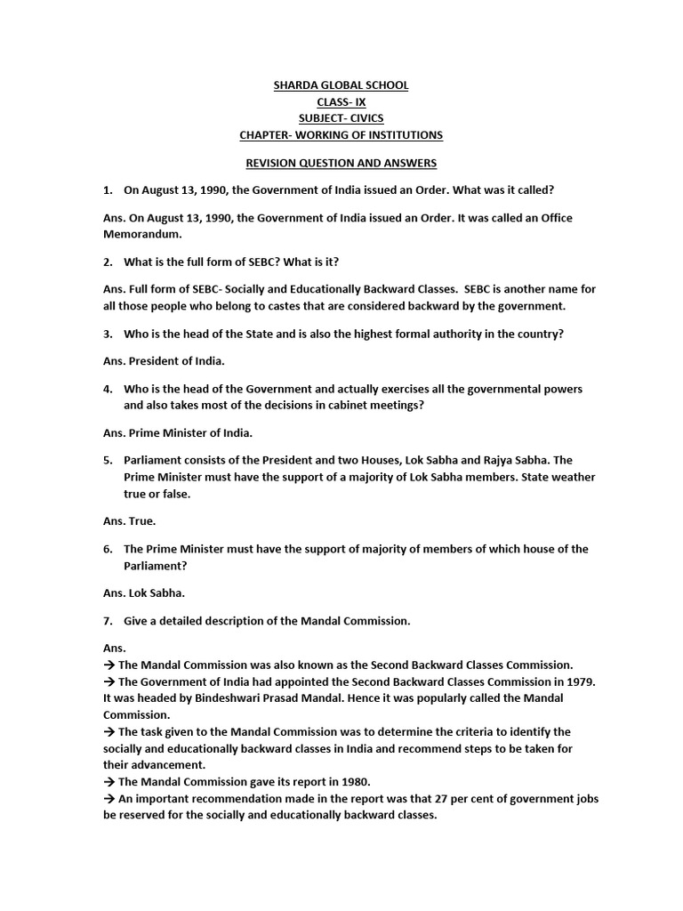 9 Working of Institutions Notes For Revision PDF | PDF | Supreme Court ...