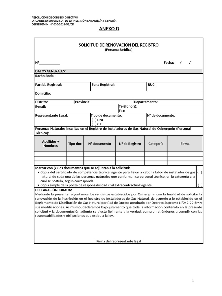 Anexo D - Renovacion Empresa | PDF