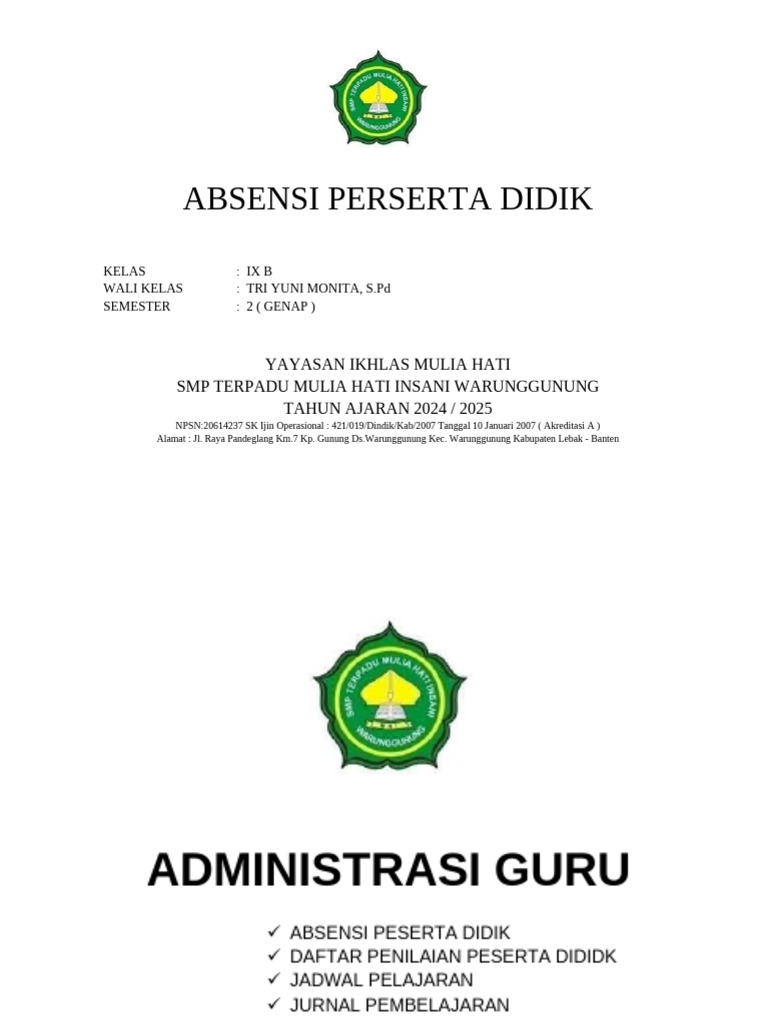 COVER ABSENSI SMP MHI | PDF