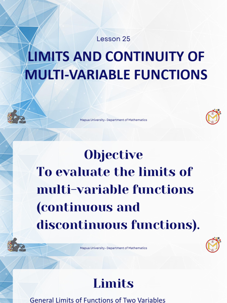 Lesson 25 - Limits and Continuity of Multi-Variable Functions | PDF | Continuous Function ...