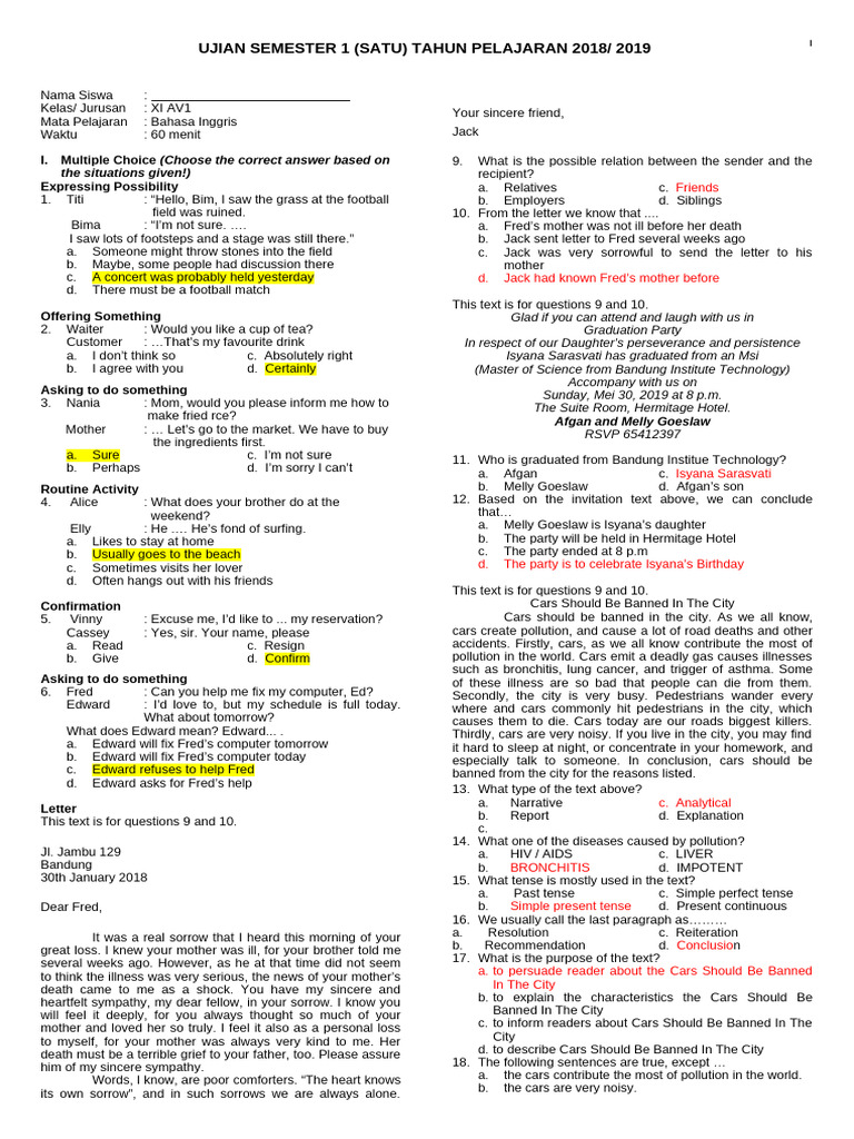 Soal Ujian B.Ing Kelas X BKP | PDF