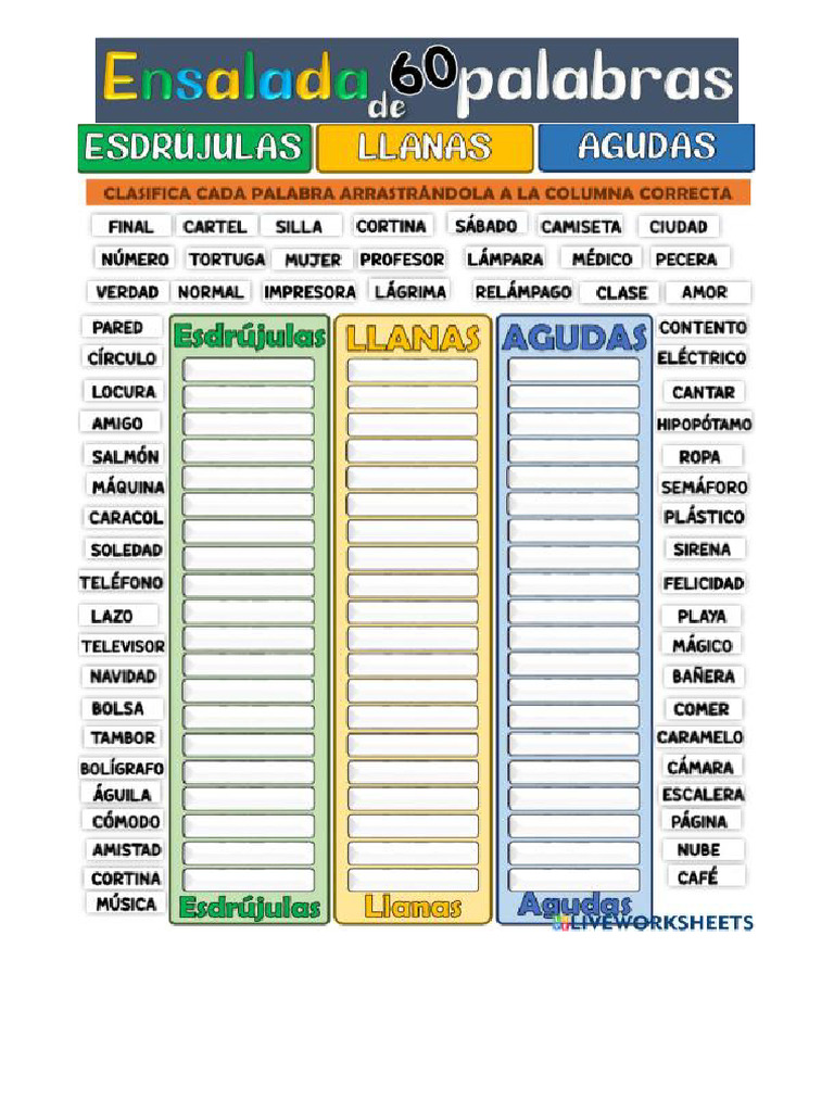 Ejercicio - Palabras Agudas, Graves y Esdrújulas | PDF