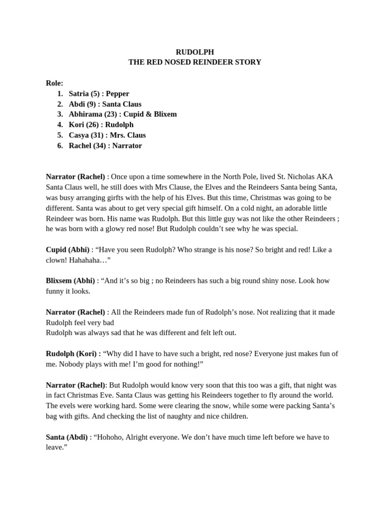 Group 4 - RUDOLF - THE RED NOSED REINDEER STORY - (Copy) | PDF | Santa ...