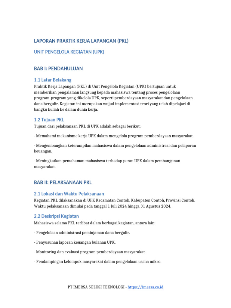 Contoh Laporan PKL Di UPK | PDF
