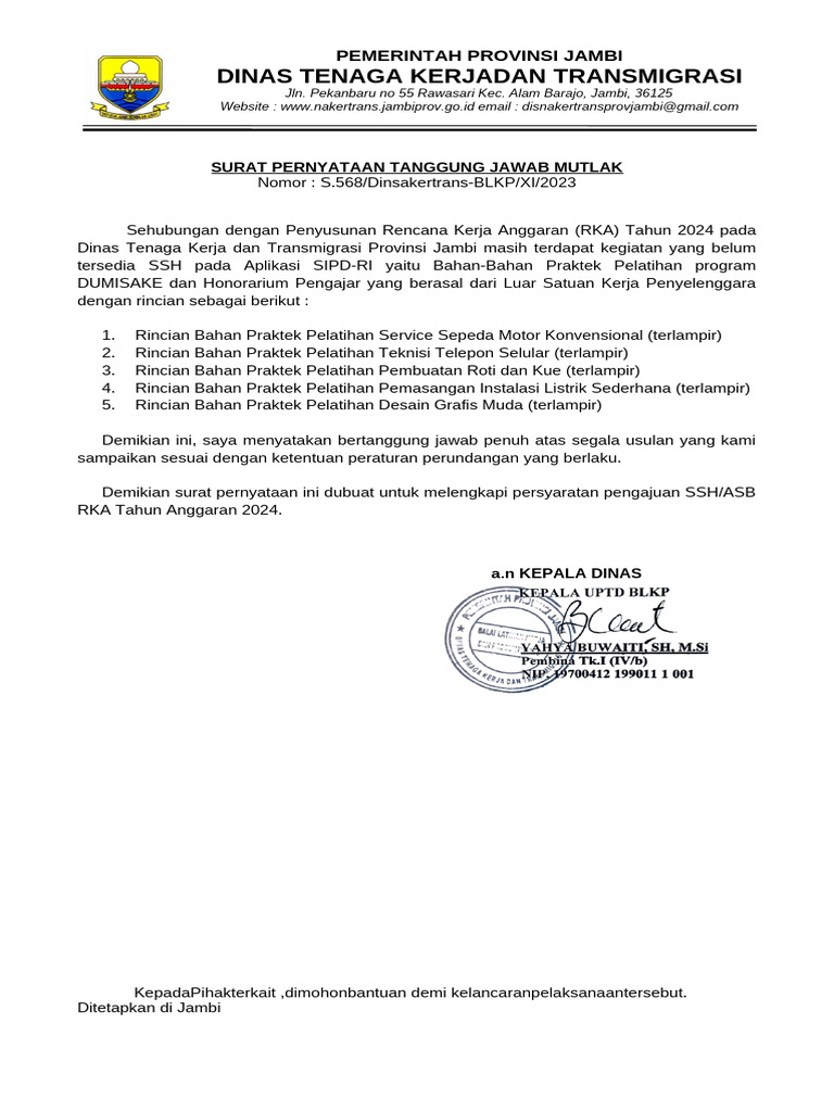 Surat Usulan SSH Atau ASB 2024 PDF | PDF