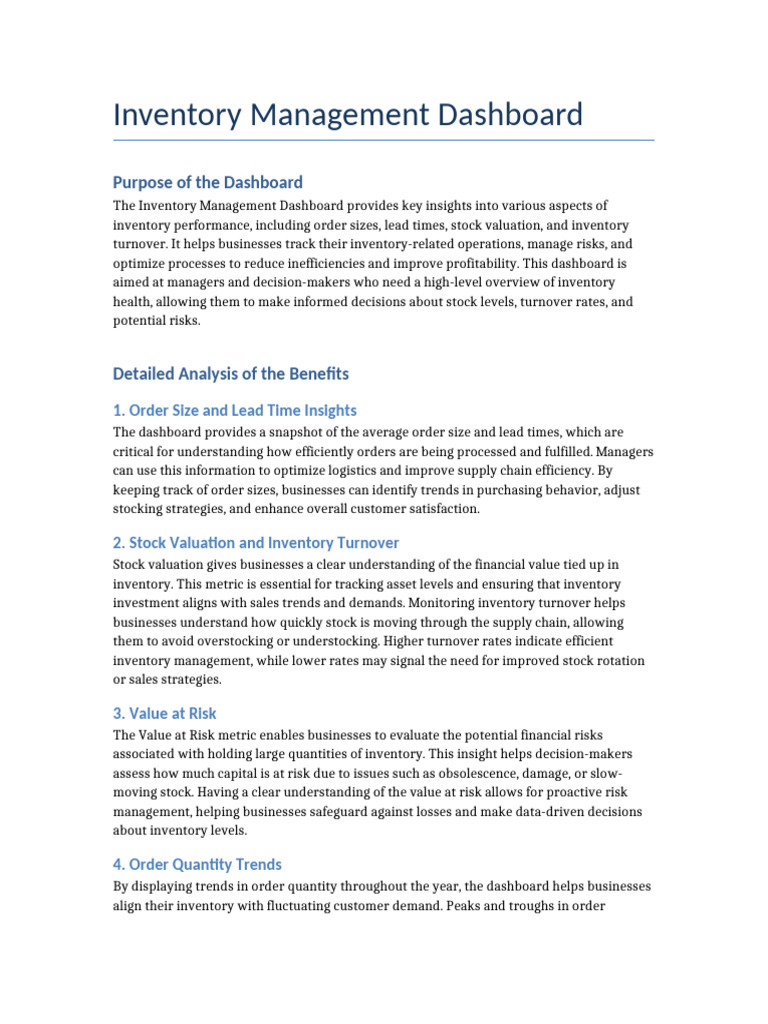 Inventory Management Dashboard | PDF | Inventory | Performance Indicator