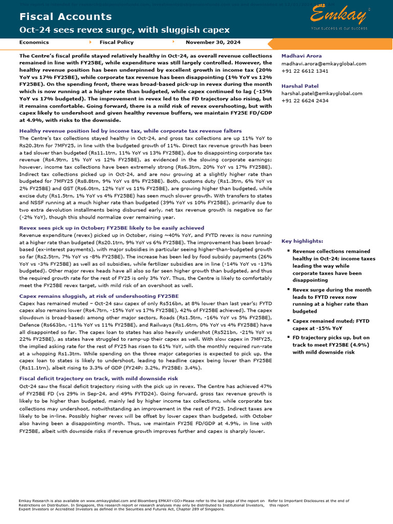 Centre Fiscal Update Oct 24 - 301124 - Others | PDF | Securities ...