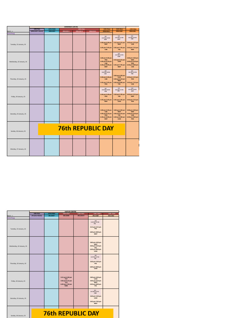 12th Class Schedule and Batch Details | PDF
