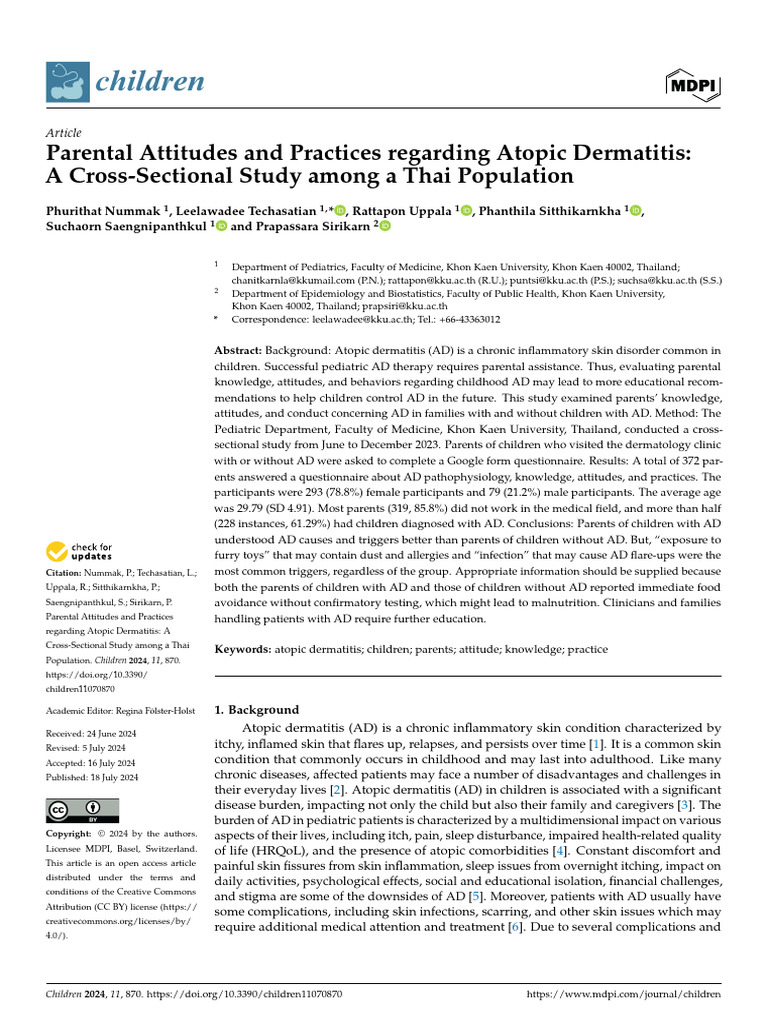 Children 11 00870 v2 | PDF | Dermatitis | Epidemiology