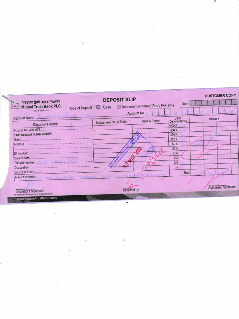 Deposit Slip (TFL) | PDF