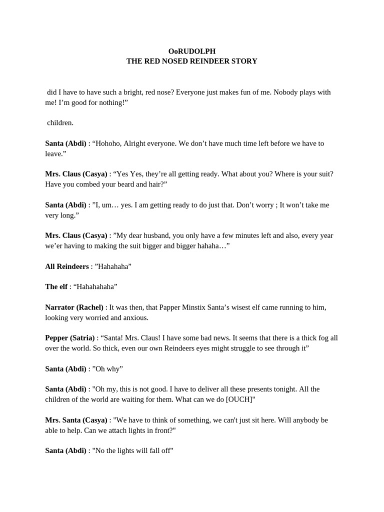 Rudolf - The Red Nosed Reindeer Story | PDF | Santa Claus's Reindeer ...