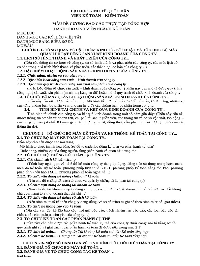 Mau de Cuong BCTH - Nganh Ke Toan | PDF