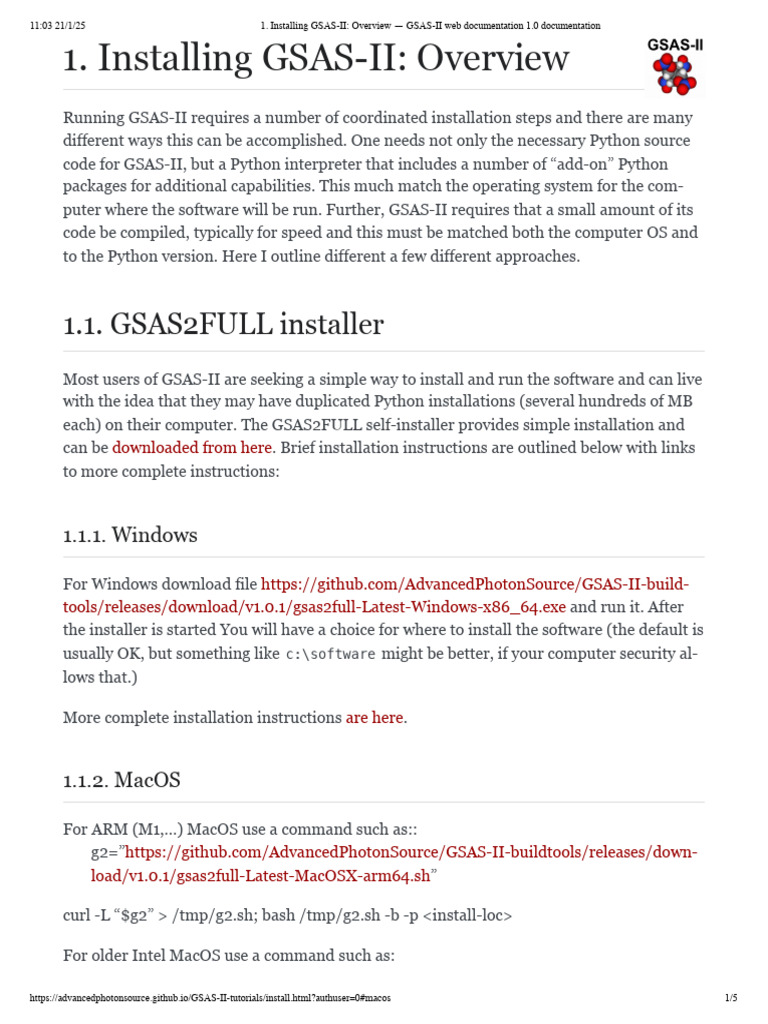 Installing GSAS-II - Overview - GSAS-II Web Documentation 1.0 Documentation | PDF | Installation ...