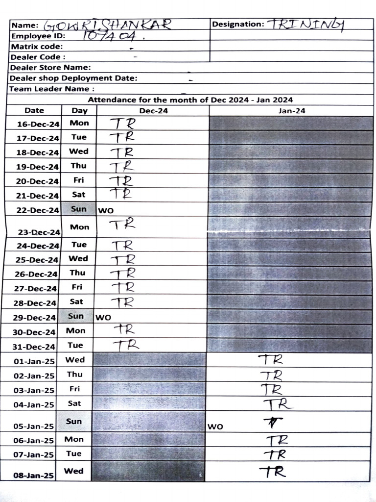 Attendance Dec To Jan | PDF