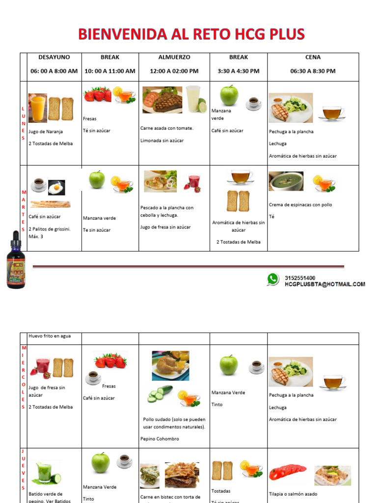 MENÚ HCG PLUS | PDF | Cocina occidental | Alimentos