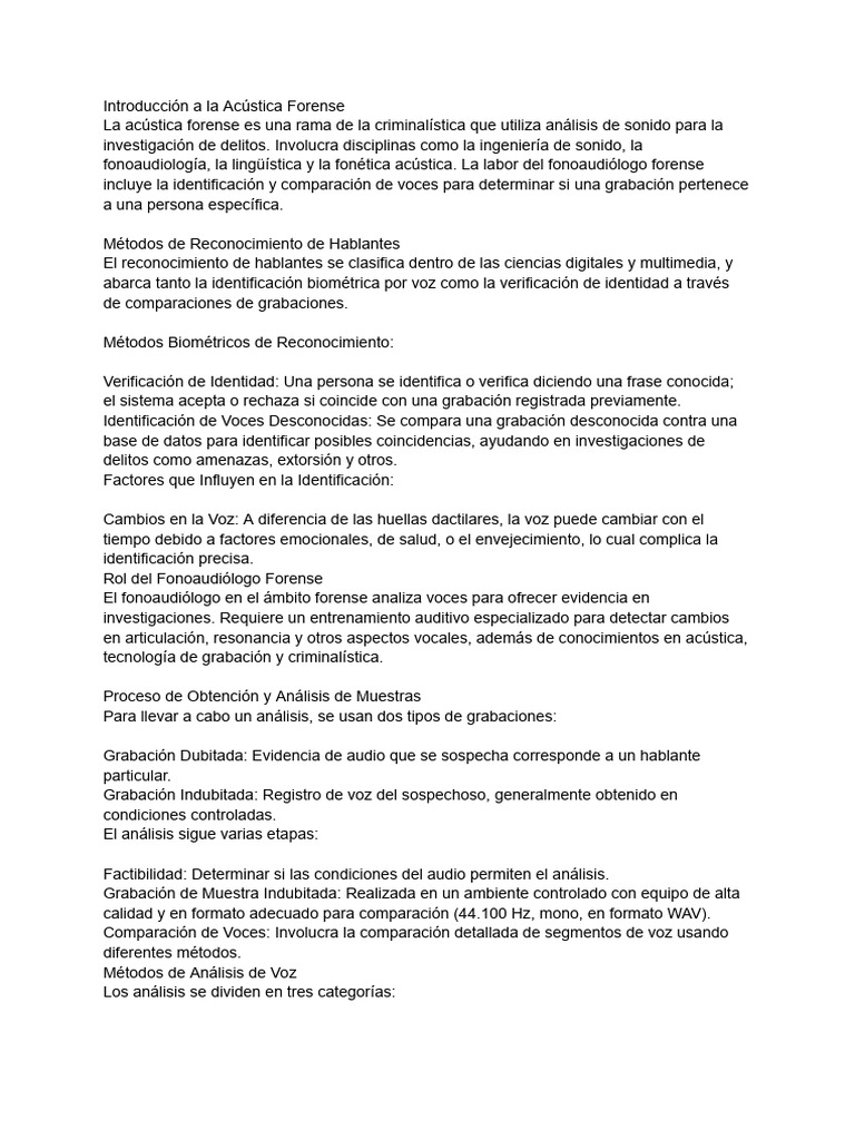 Acústica Forense: Análisis de Voz | PDF | Ciencia forense | Biometría