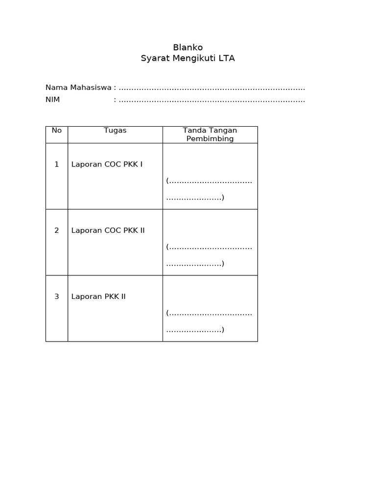 Blanko Syarat LTA | PDF