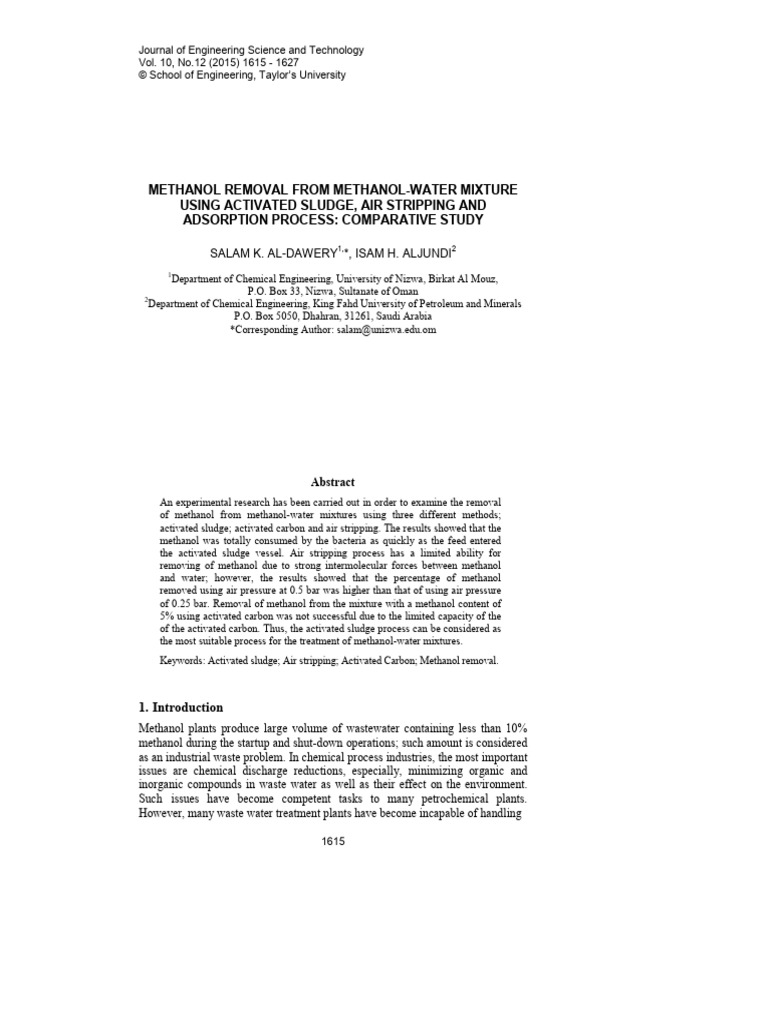 Volume (10) Issue (12) 1615-1627 | PDF | Sewage Treatment | Adsorption