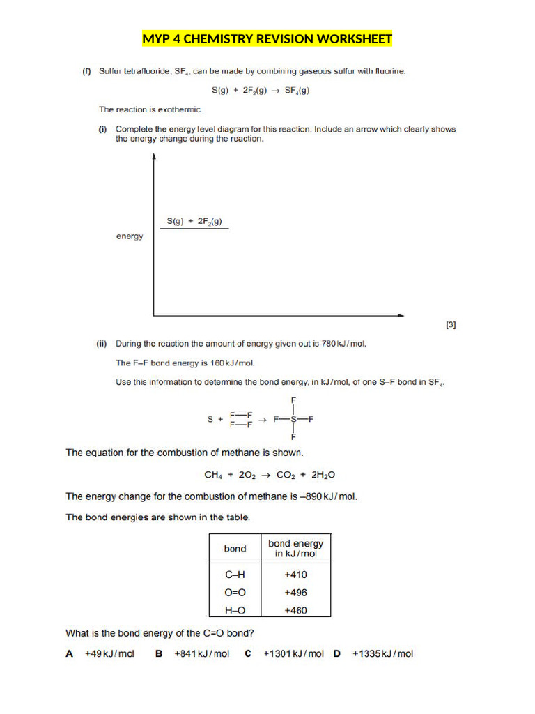 MYP 4 Revision Worksheet | PDF