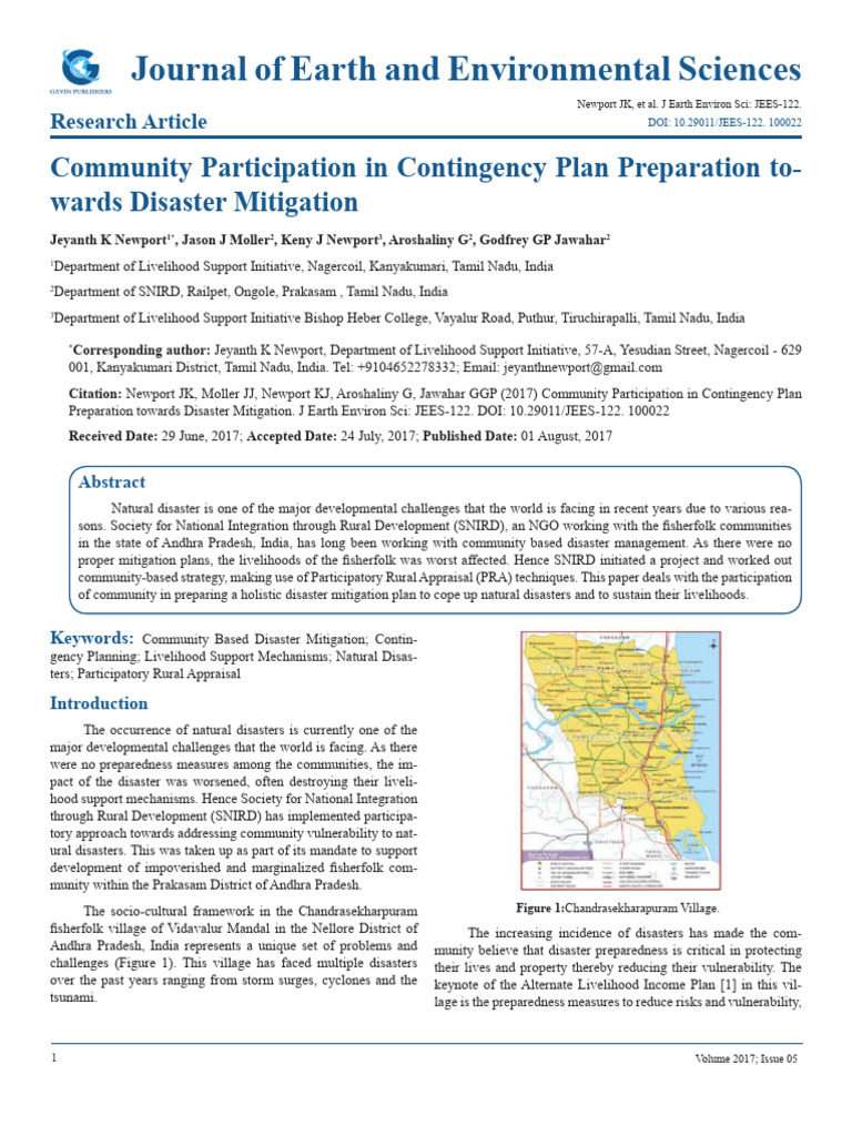 Community Participation in Contingency Plan Preparation To Wards ...