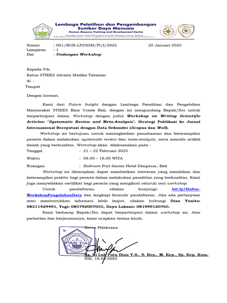 SURAt UNDANGAN WORKSHOP STIKES Advaita Medika Tabanan | PDF