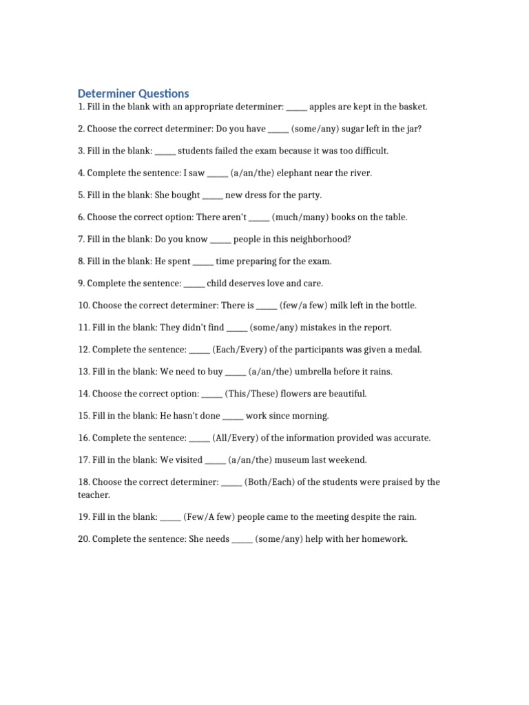 Determiner Questions Class 10 | PDF