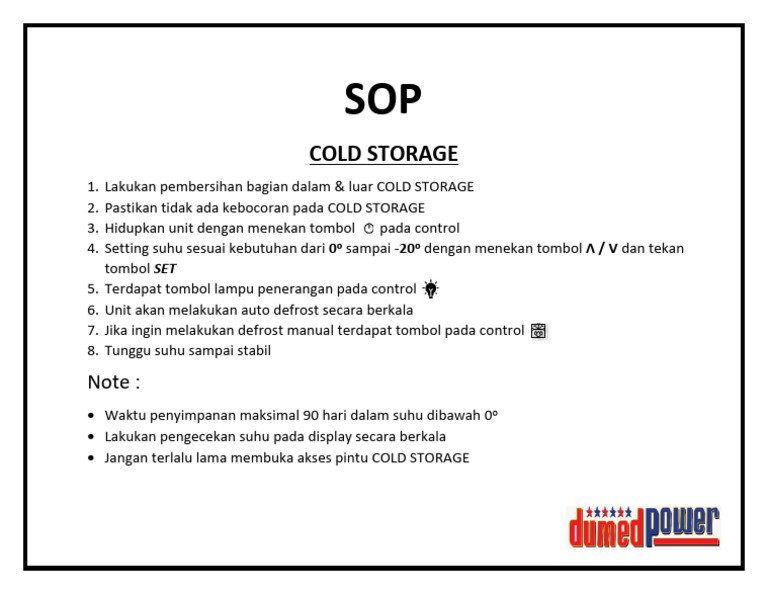 SOP Cold Storage | PDF