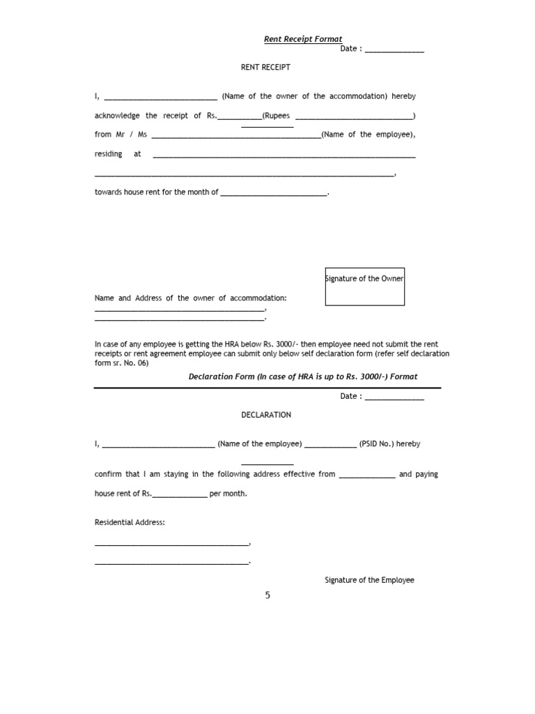 Annexure-13 Rent Receipt Format | PDF