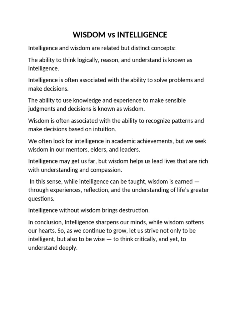 WISDOM Vs INTELLIGENCE Speaking Skill | PDF