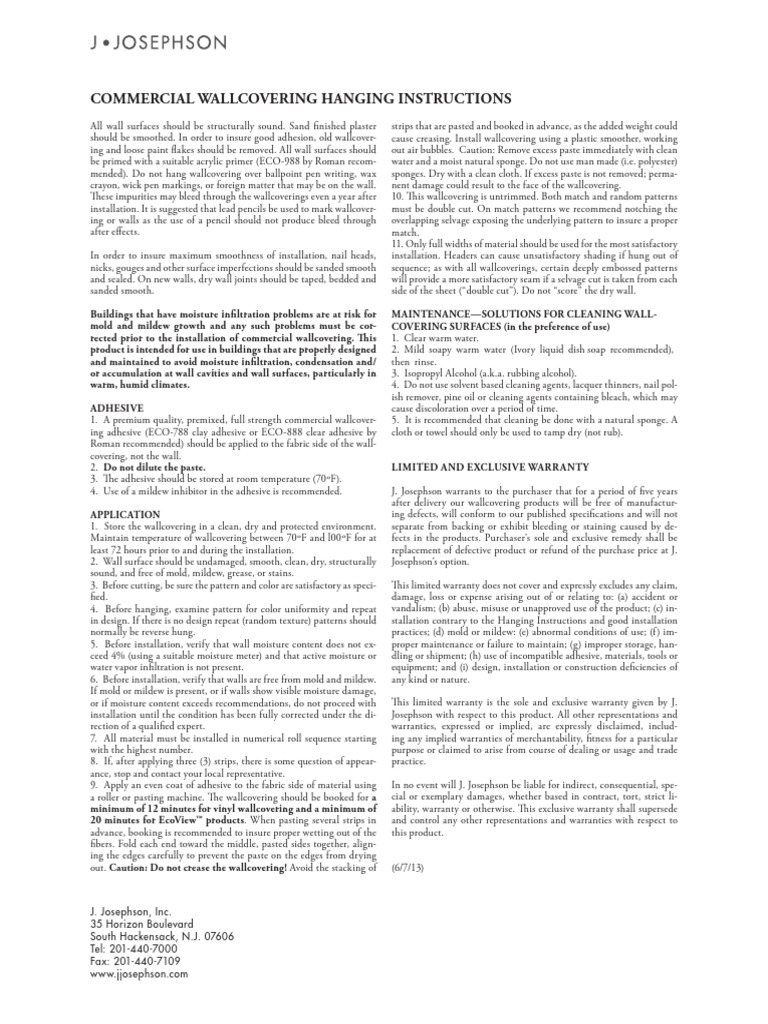 Commercial Wallcovering Hanging Instructions | PDF | Adhesive | Materials