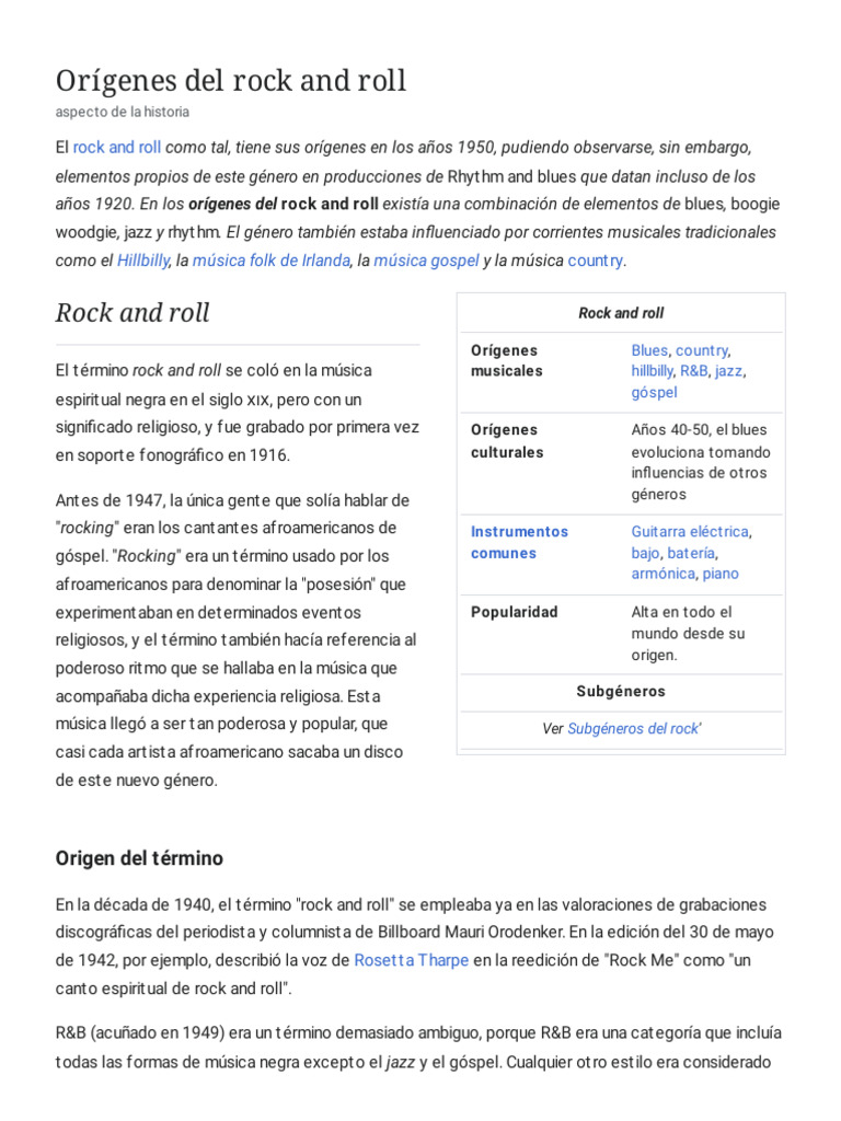 Orígenes Del Rock and Roll - Wikipedia, La Enciclopedia Libre | PDF ...