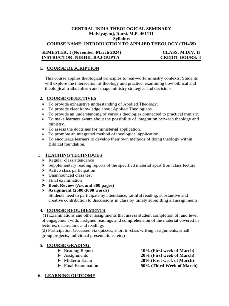 Applied Theology Syllabus | PDF | Theology | Reading Comprehension