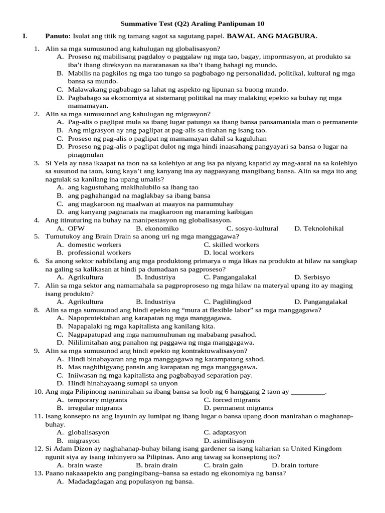 Summative AP10 Q2 | PDF