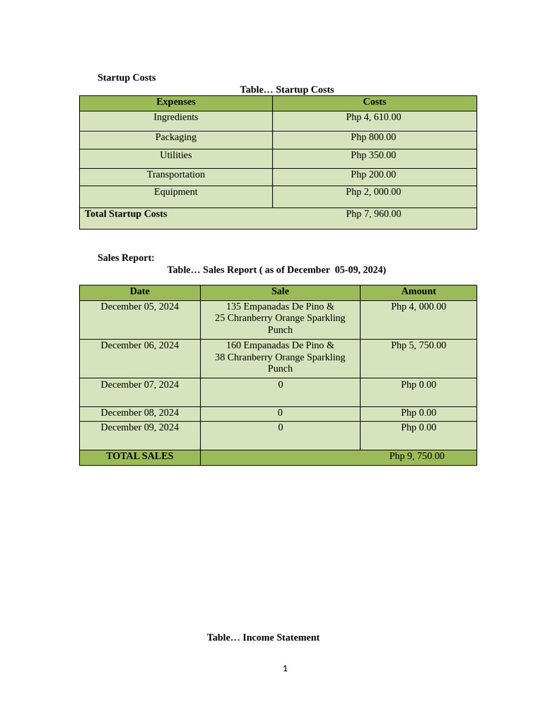 Startup Costs and Sales Analysis Report | PDF | Equity (Finance) | Expense