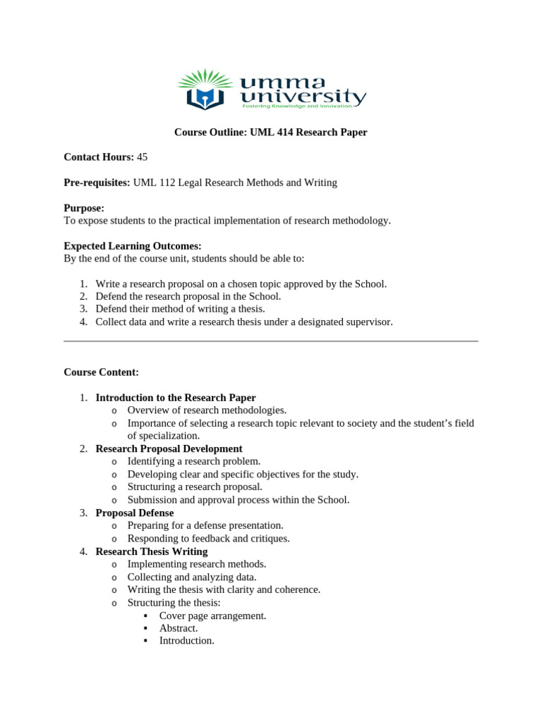 Course Outline - Research | PDF | Thesis | Methodology