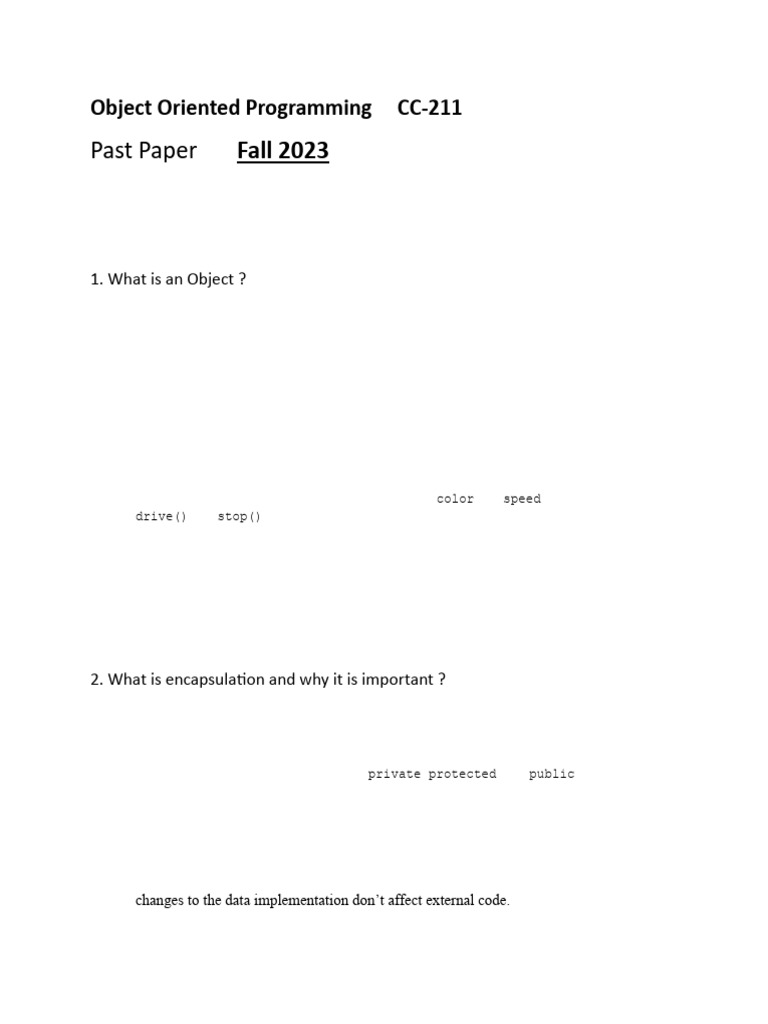 BSCS CC-211 2023 Solved PP Spring | PDF | Method (Computer Programming) | Inheritance (Object ...
