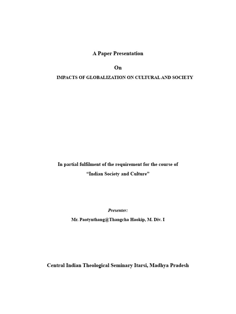 Indian Society and Culture Presentation Cover Page | PDF