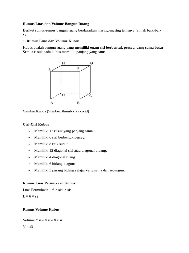 Rumus Luas dan Volume Bangun Ruang | PDF