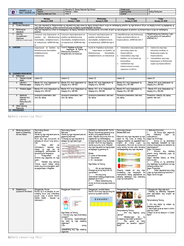 3rd QRT Daily Lesson Log Week 3 | PDF