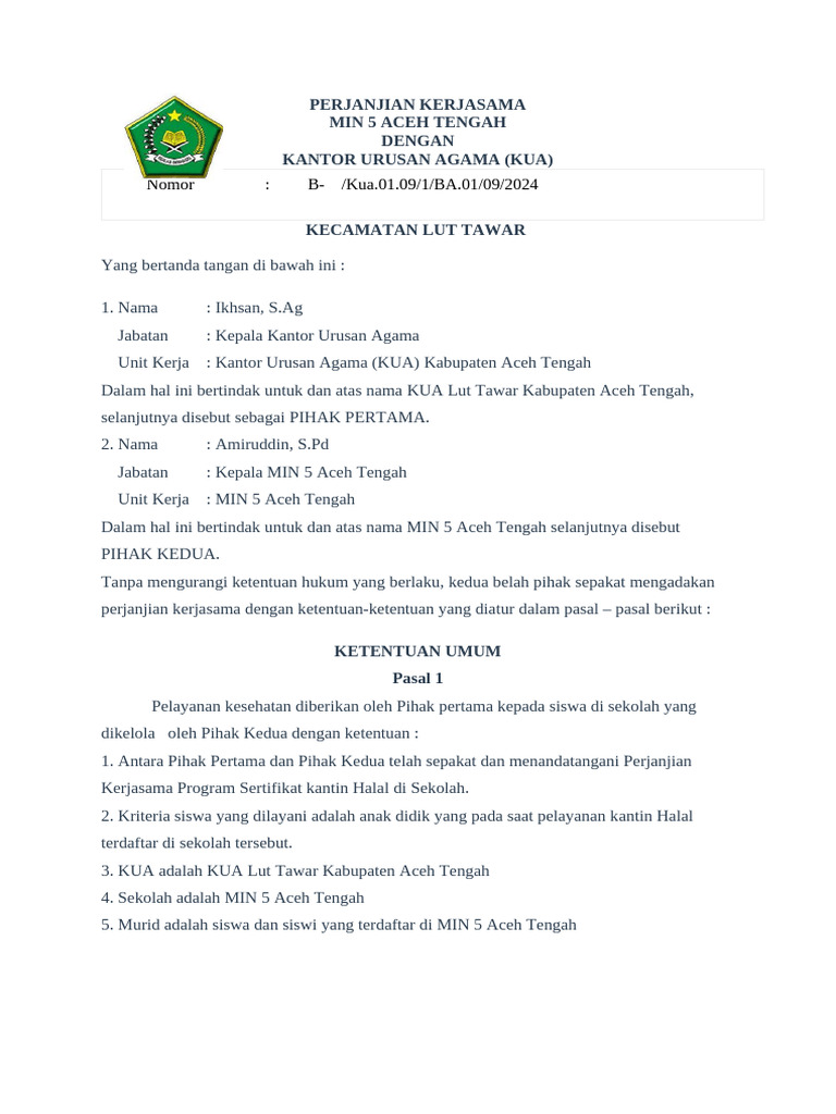 Perjanjian Kerjasama Mou (Kua) | PDF