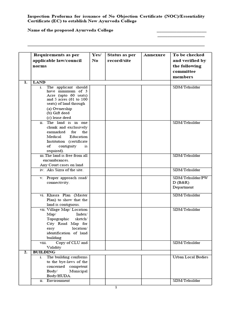Inspection Proforma For Ayurveda College 1 | PDF