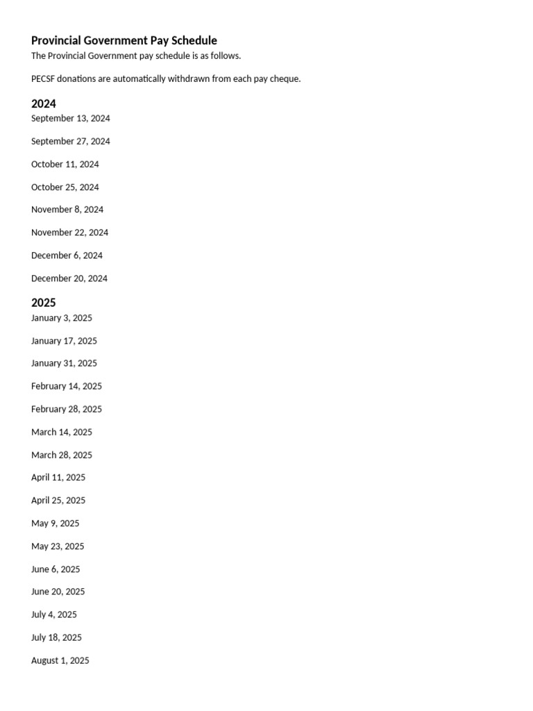 Pecsf Deductions Schedule Government | PDF