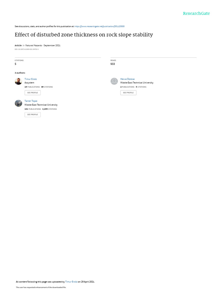 Ersoz Et Al.2021 Article EffectOfDisturbedZoneThickness | PDF | Rock (Geology) | Weathering