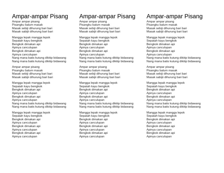 Lirik Lagu Ampar-Ampar Pisang | PDF