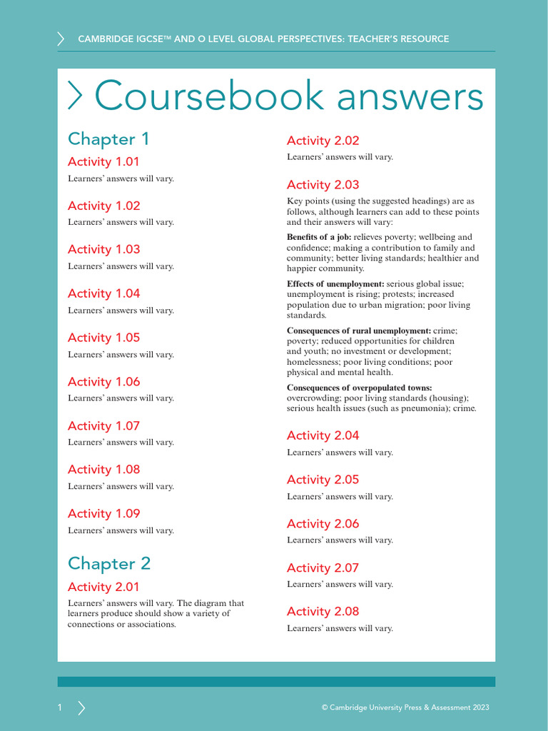 IGCSE Global Perspectives Coursebook Answers | PDF | Sustainability ...