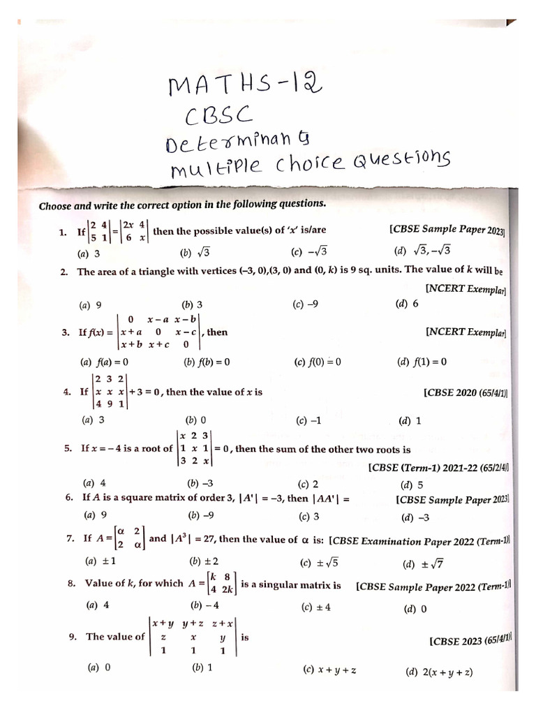 matrices and determinants mcq | PDF matrices and determinants mcq | PDF