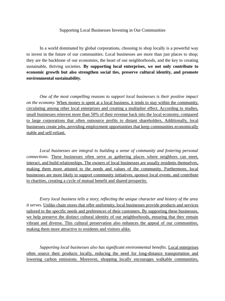 Supporting Local Businesses | PDF | Community | Sustainability
