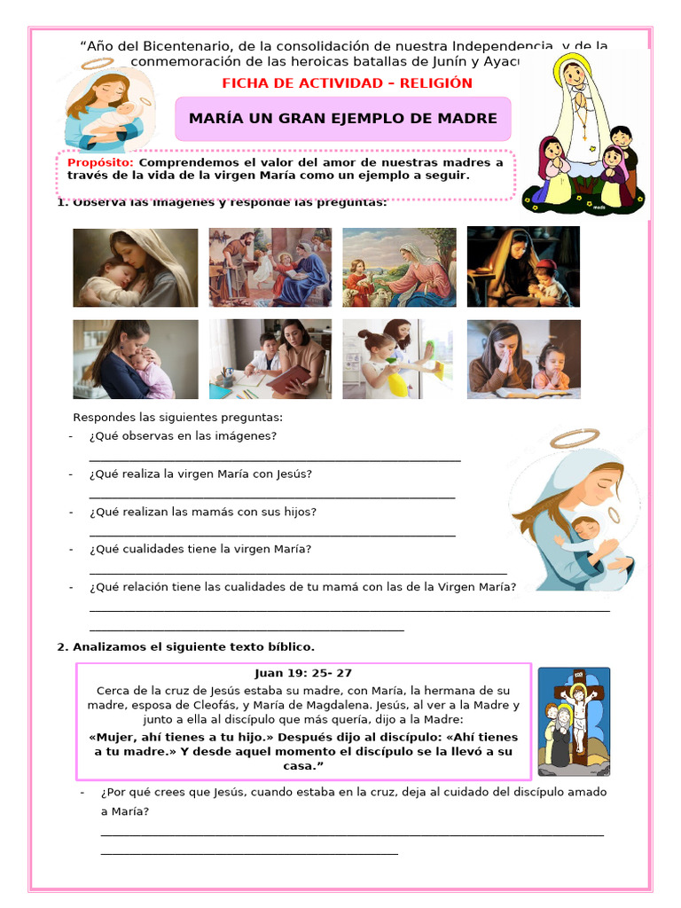 FICHA-JUEV-RELI-MARÍA UN GRAN EJEMPLO DE MADRE | PDF | María, madre de ...
