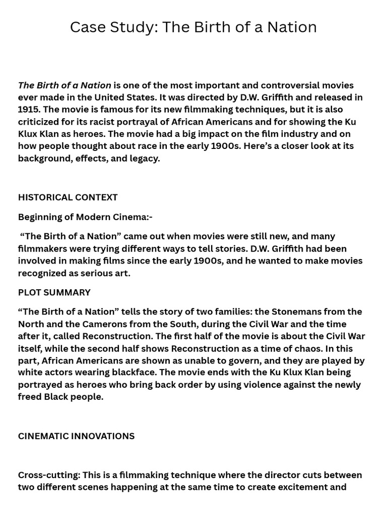 Case Study The Birth of A Nation | PDF
