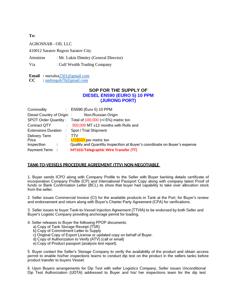 Sop JNM - Agrosnab TTV En590 100KMT Jurong 010724 (2.0) | PDF | Sales